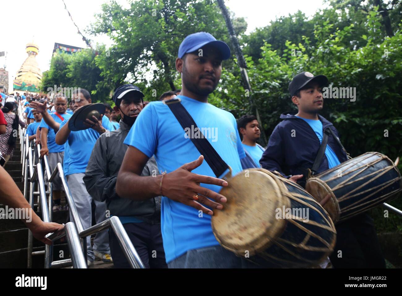 People from Newar community play traditional music at Swayambhunath ...