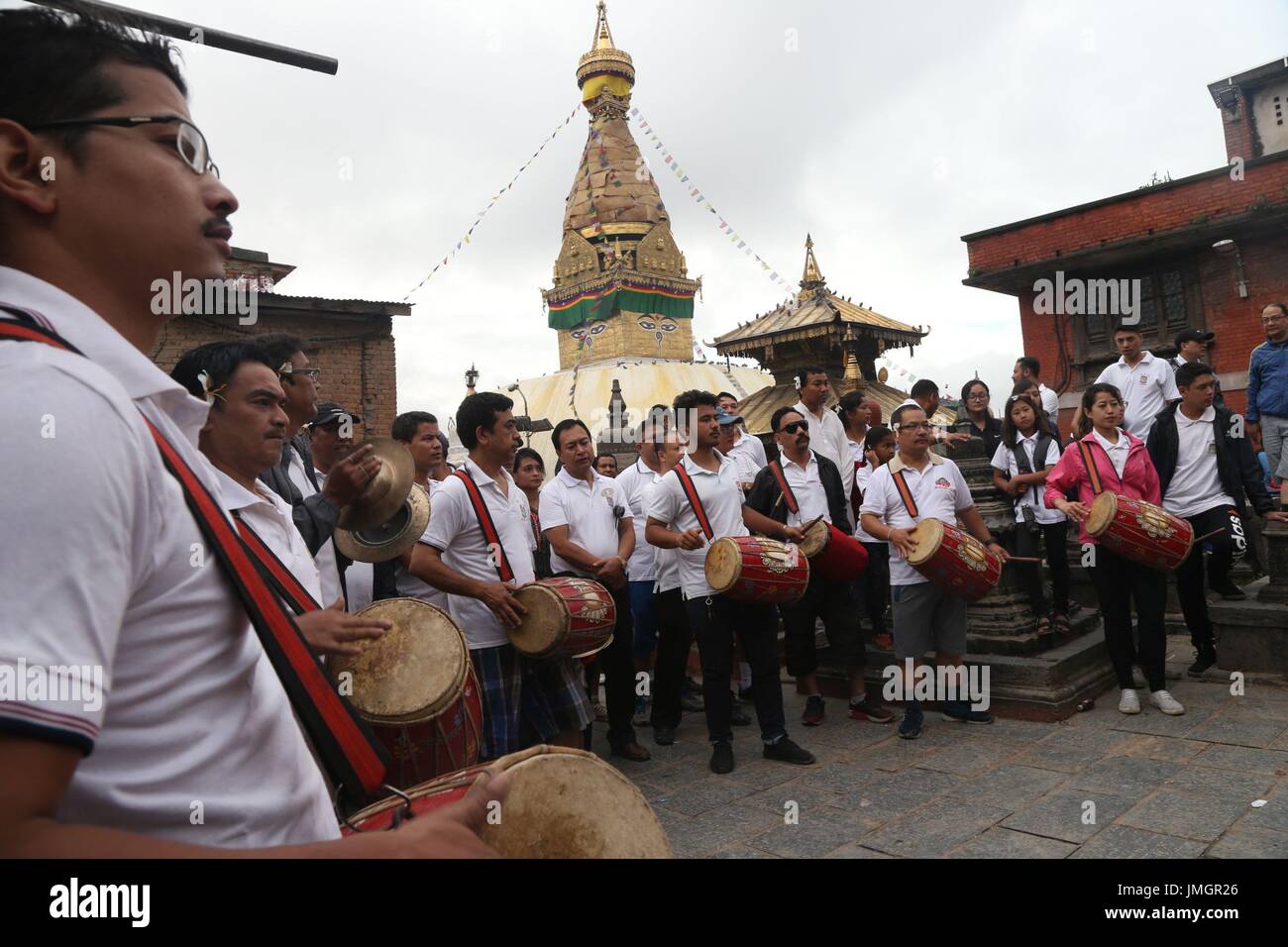 People from Newar community play traditional music at Swayambhunath ...