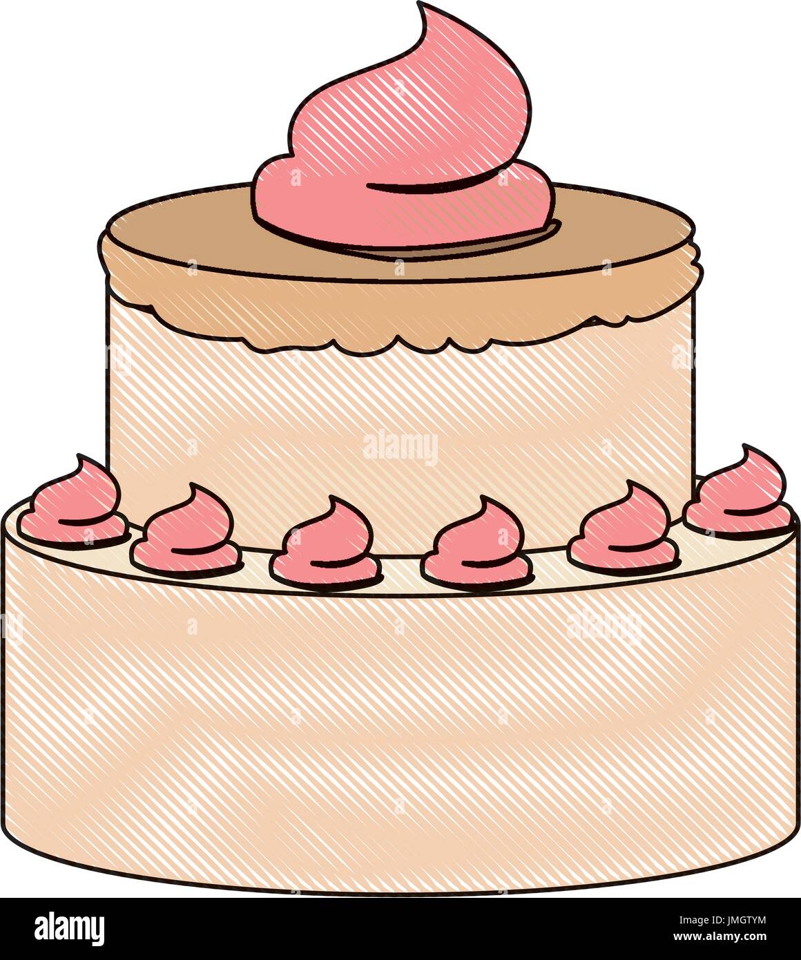 crayon silhouette of hand drawing color two-story cake with pink ...