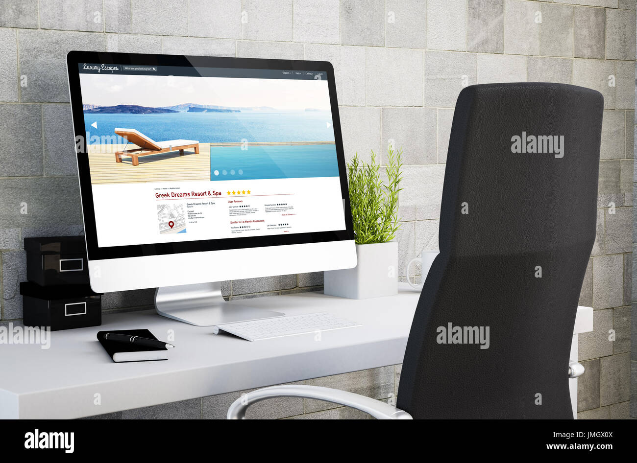 3d rendering of industrial workspace showing resort and spa on computer ...