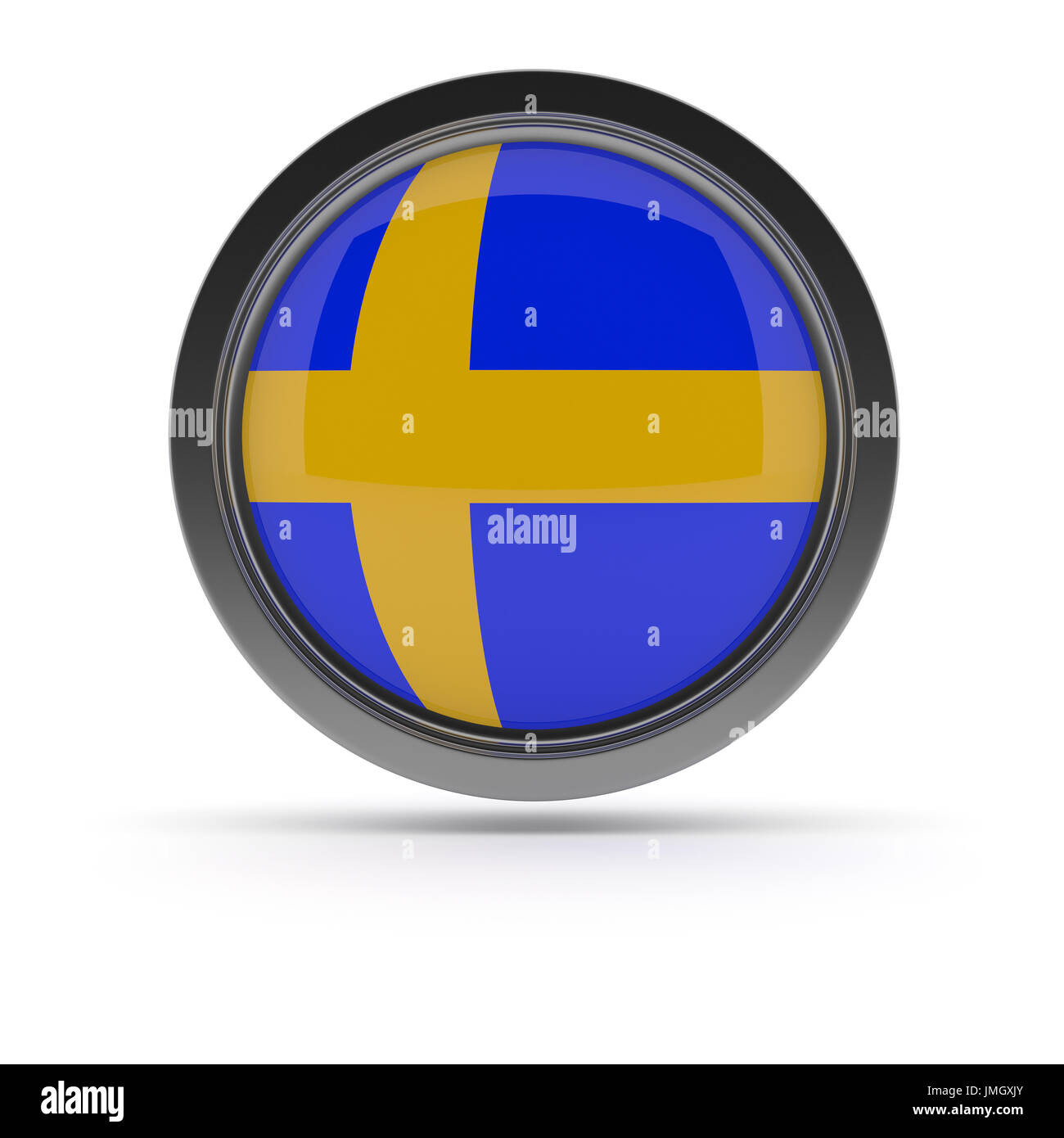 Steel badge with the flag of Sweden on a white background, 3d rendering ...