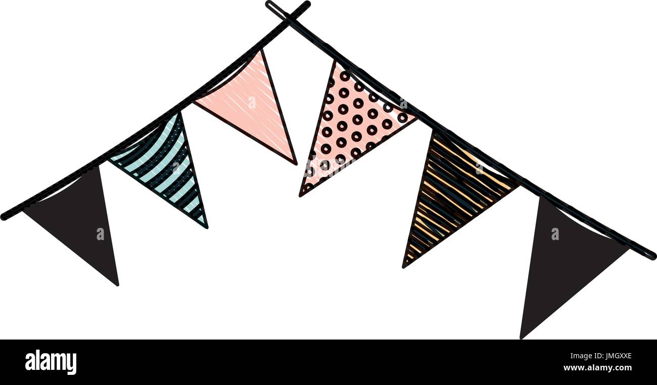 crayon silhouette of multicolored decorative pair of flags party ...