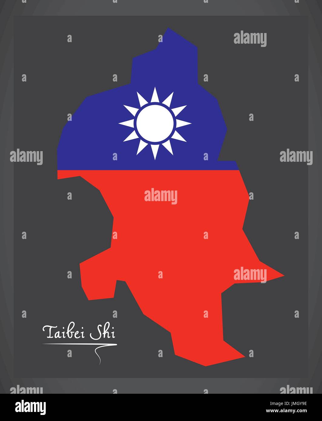 Taibei Shi Taiwan map with Taiwanese national flag illustration Stock ...