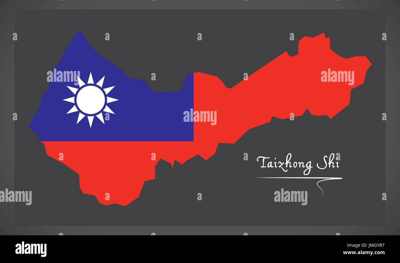 Taizhong Shi Taiwan map with Taiwanese national flag illustration Stock ...
