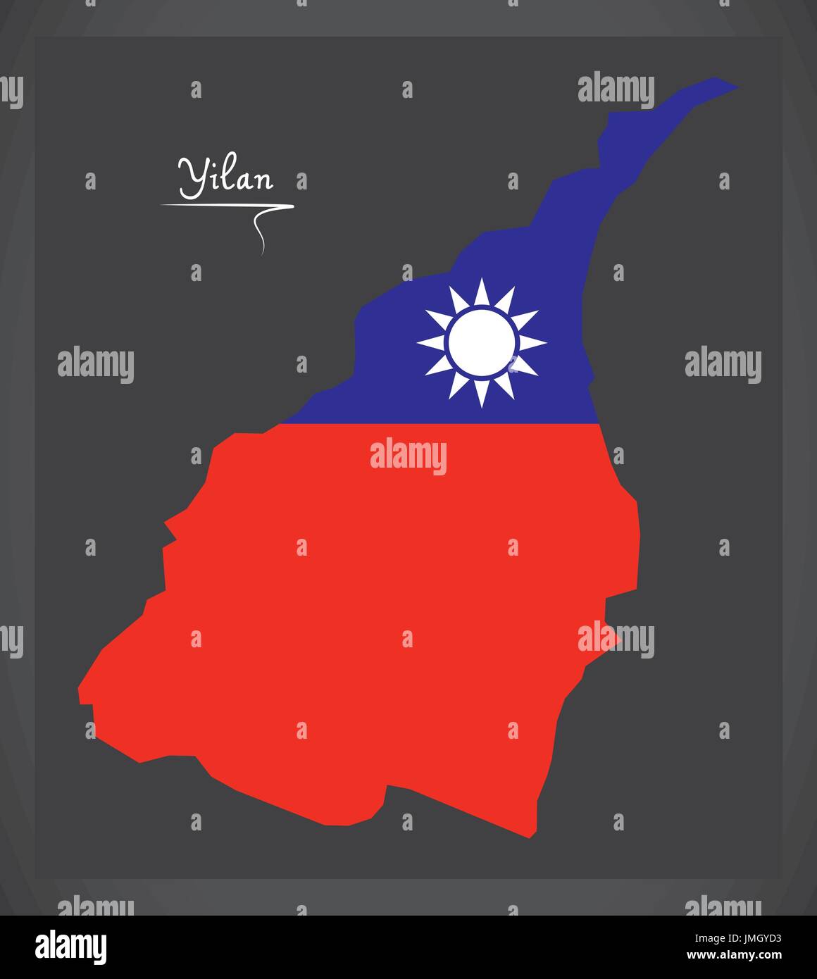 Yilan Taiwan map with Taiwanese national flag illustration Stock Vector ...