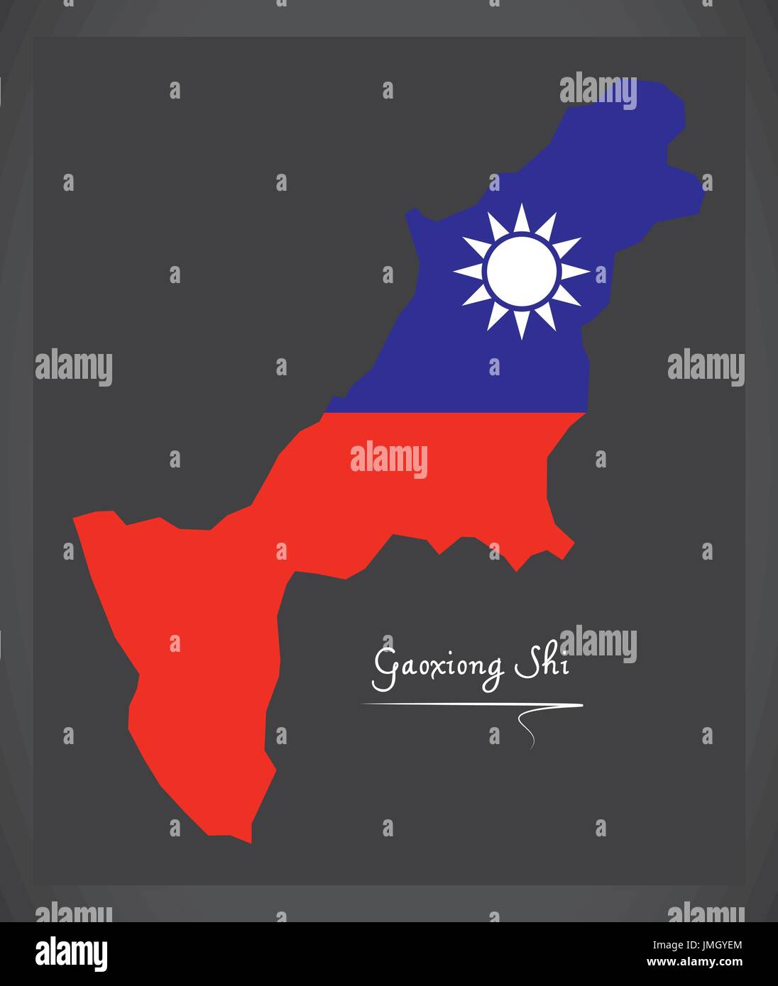 Gaoxiong Shi Taiwan map with Taiwanese national flag illustration Stock ...