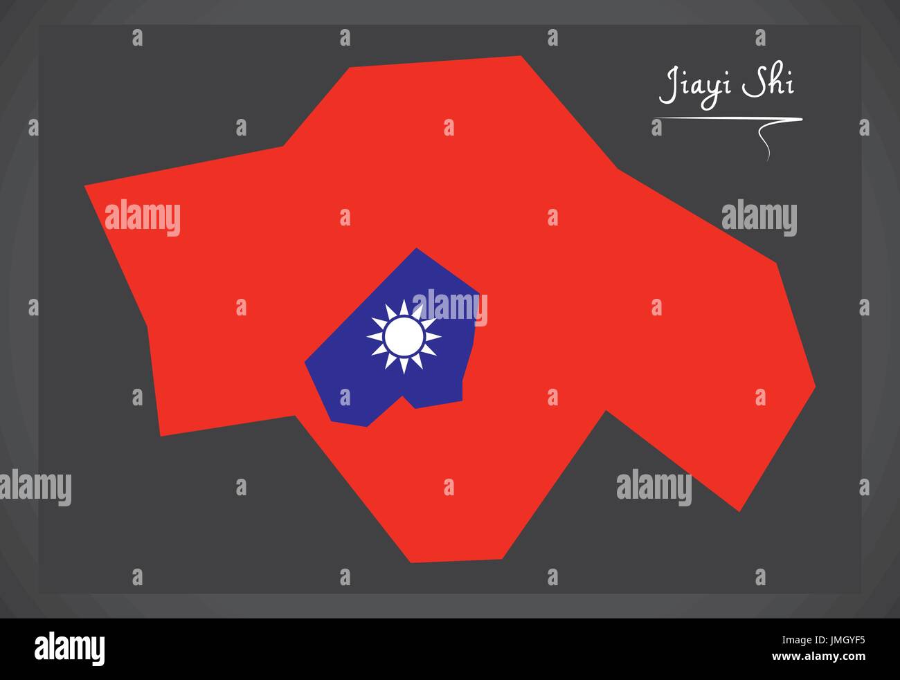 Jiayi Shi Taiwan map with Taiwanese national flag illustration Stock ...