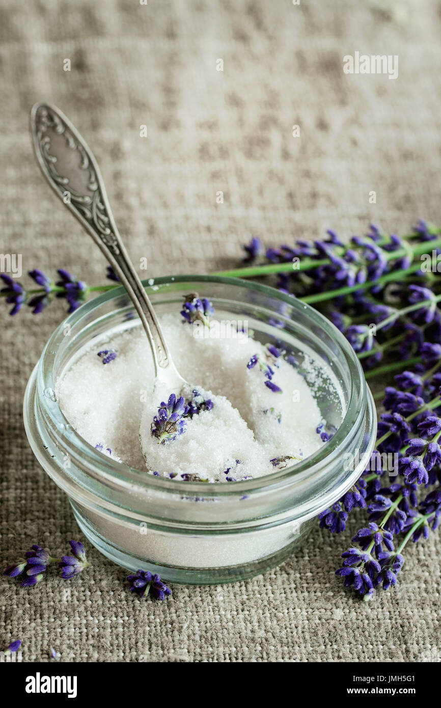 Sugar flavored with lavender Stock Photo - Alamy