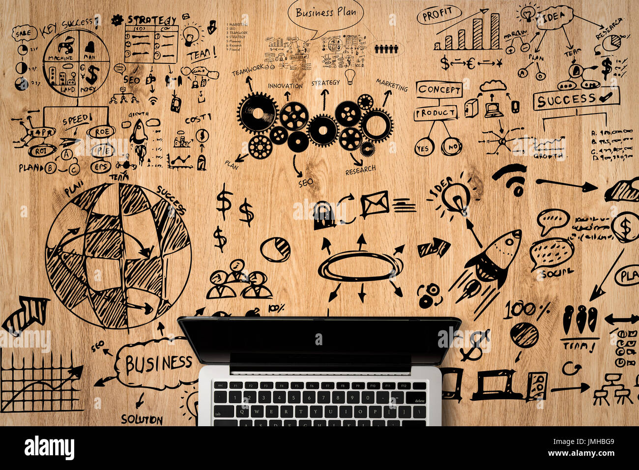 business plan drawing on office desk Stock Photo - Alamy