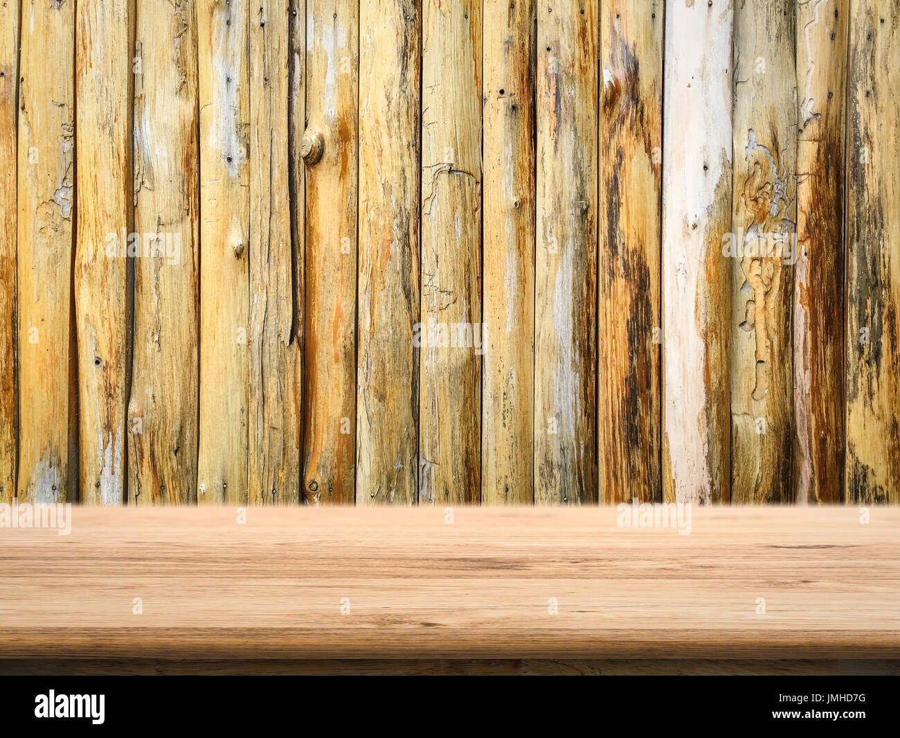 empty wooden counter top with grunge wood background Stock Photo - Alamy