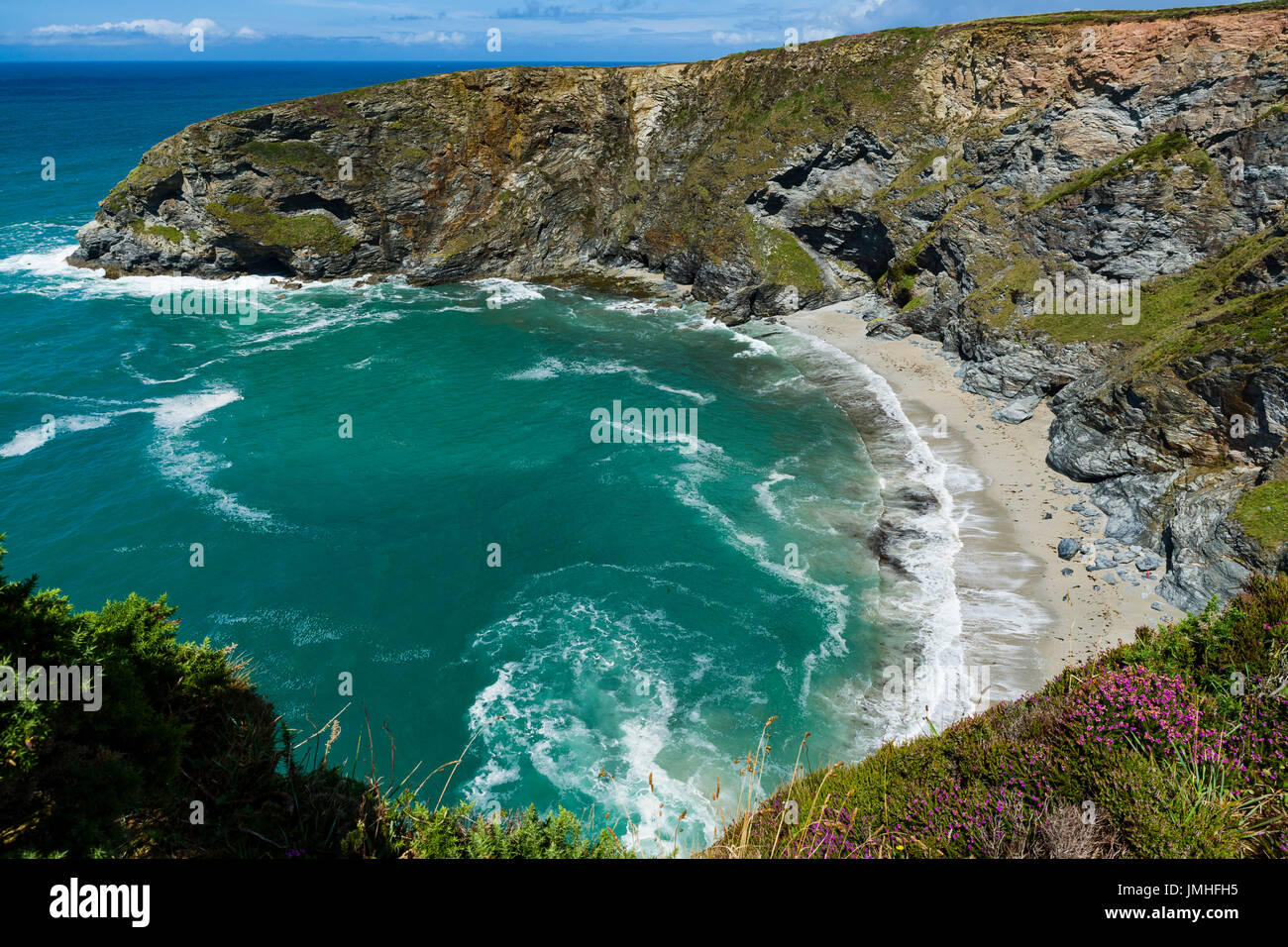 Portreath Harbour and Beach, West Coast of Cornwall in the early summer ...