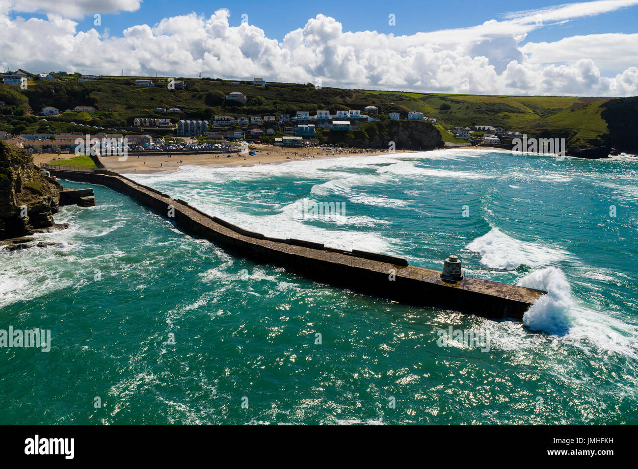 Portreath Harbour and Beach, West Coast of Cornwall in the early summer ...