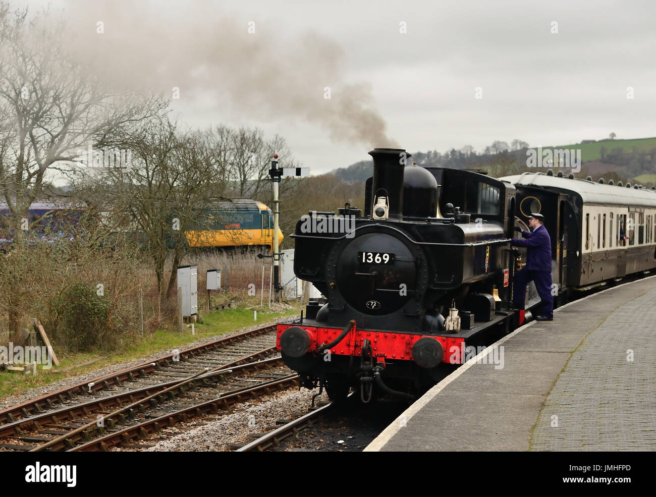 GWR pannier tank No 1369 and Beattie well tank No 30587 wait to leave ...