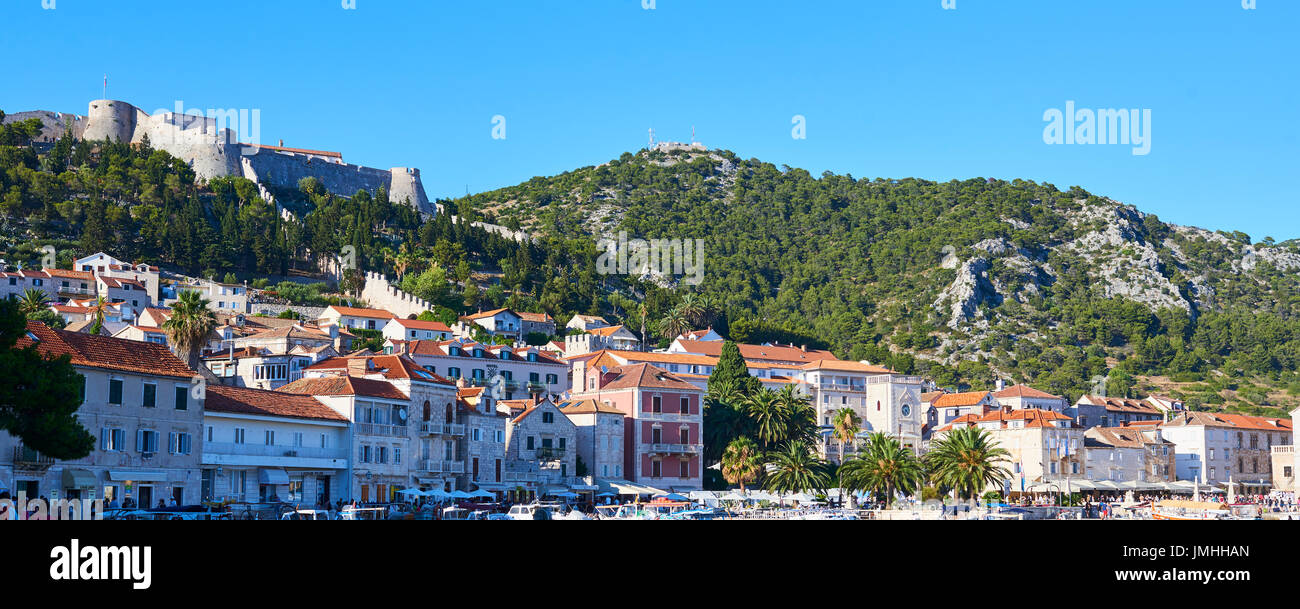 Hvar harbour in old town Hvar. Hvar is very popular tourist destination ...