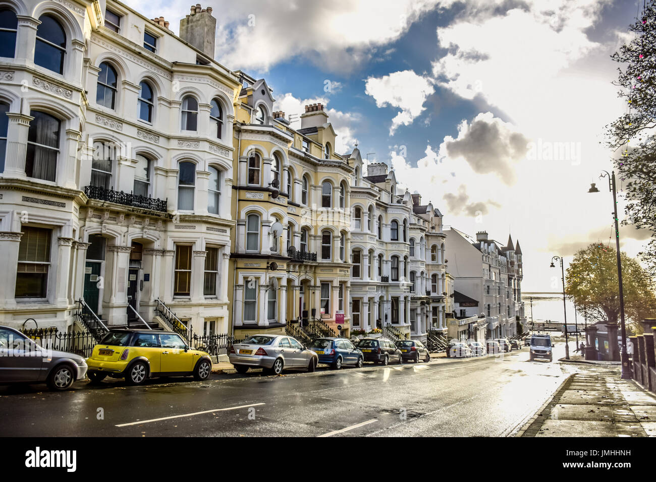 Beautiful city of Douglas after the rain in the evening in the Isle of ...