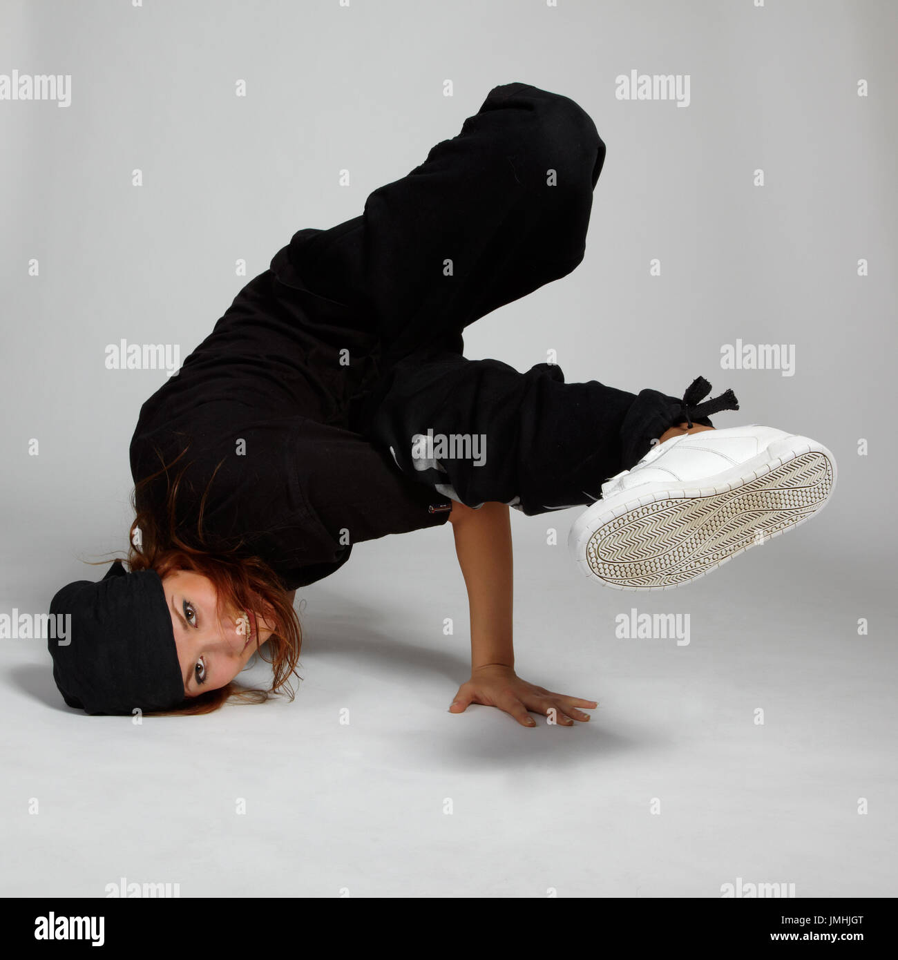 portrait of beautiful young breakdancer in black Stock Photo - Alamy