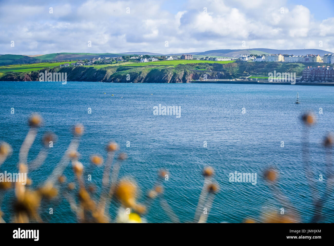 Landscape view of Isle of Man coastline with hill and mountain through ...