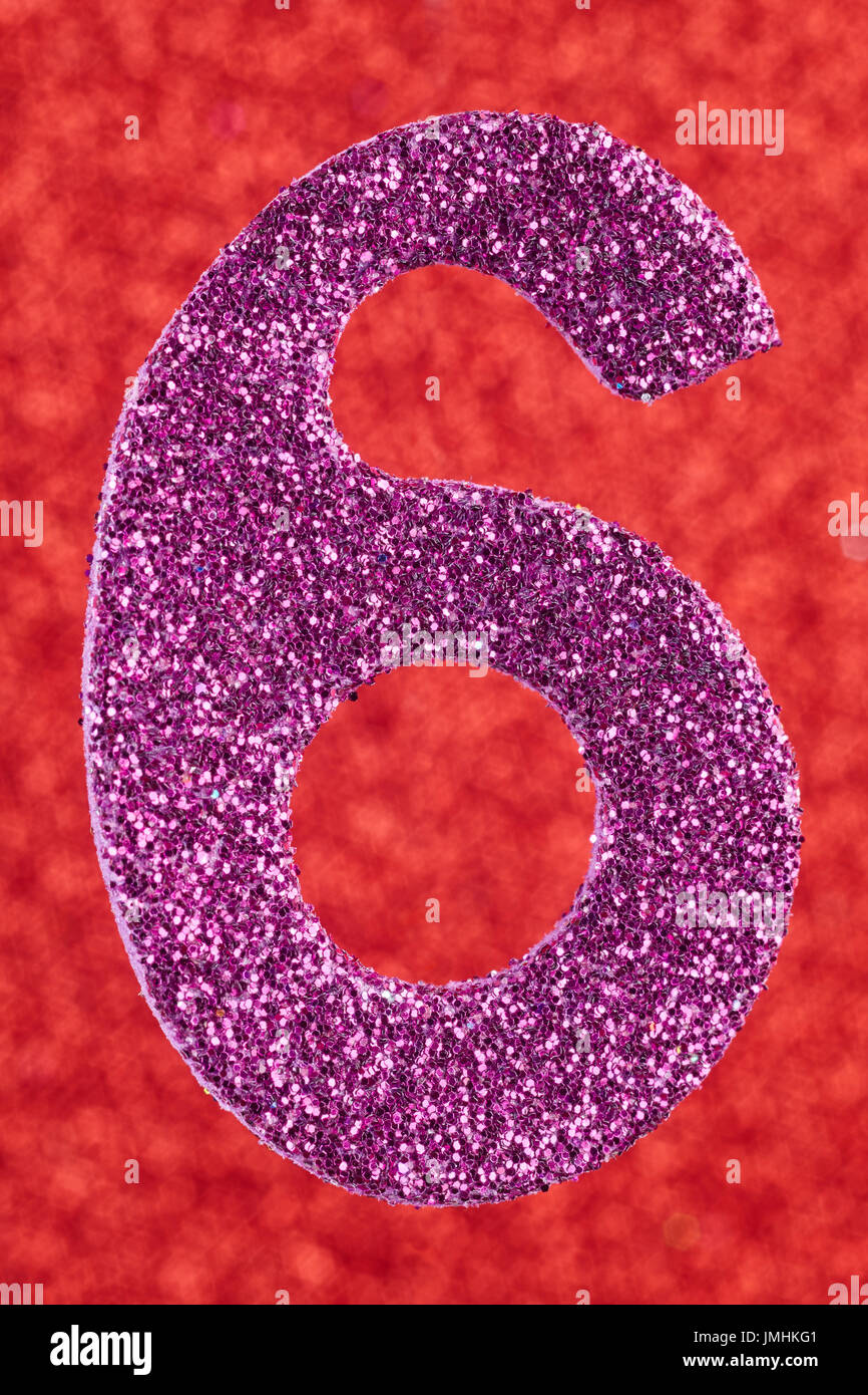 Number six purple color over a red background. Anniversary. Vertical ...