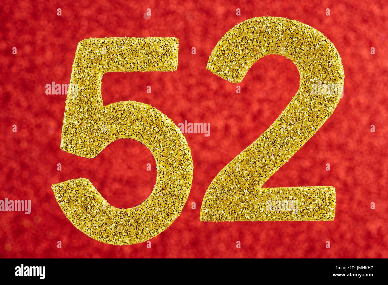 Number fifty-two yellow over a red background. Anniversary. Horizontal ...