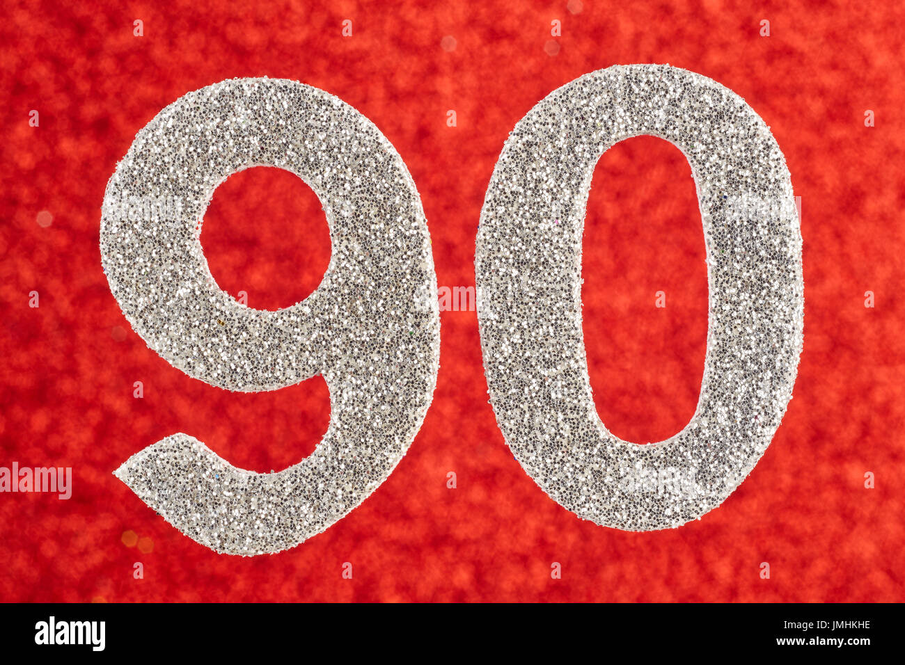 Number ninety silver color over a red background. Anniversary ...