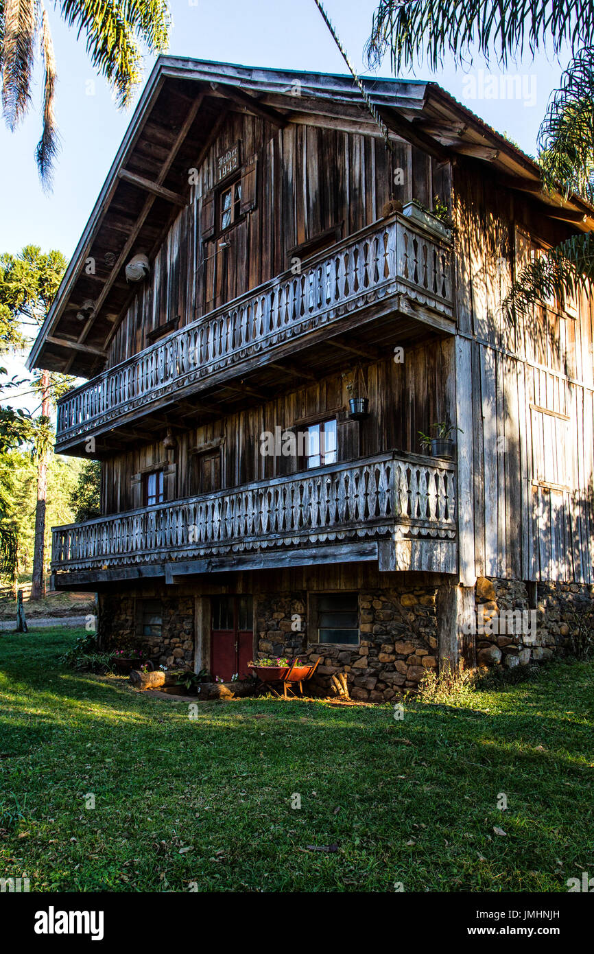 Old wooden house, built in 1942 by one of the first immigrant families ...