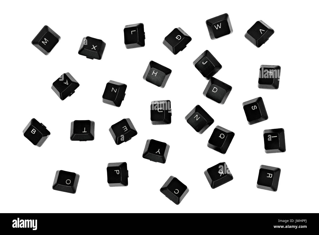scattered falling black keyboard keys on white background Stock Photo ...
