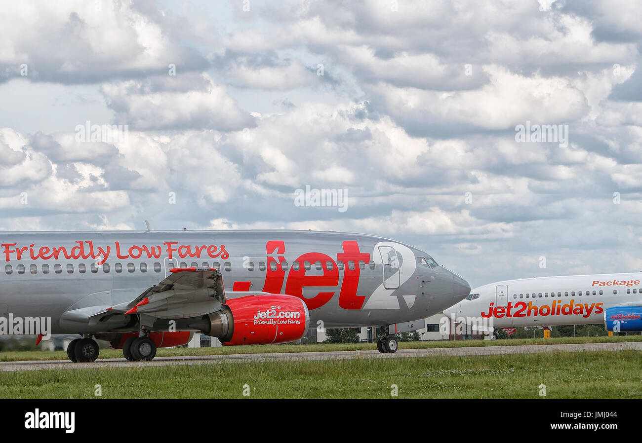 Jet2 aircraft on the runway at Leeds Bradford Airport Stock Photo ...