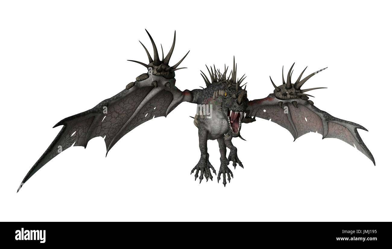 3D rendering of a fantasy spiky dragon isolated on white background ...