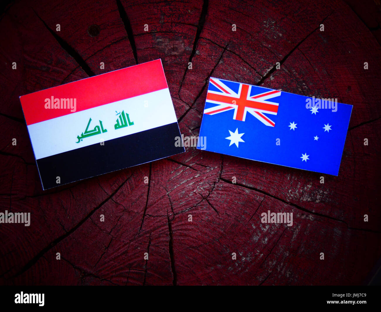 Iraqi flag with Australian flag on a tree stump isolated Stock Photo ...