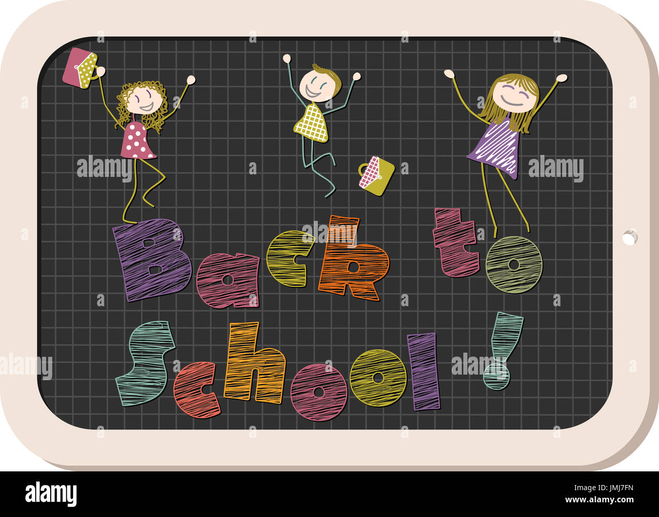 Parent or teacher children jump for joy at back to school Stock Photo ...