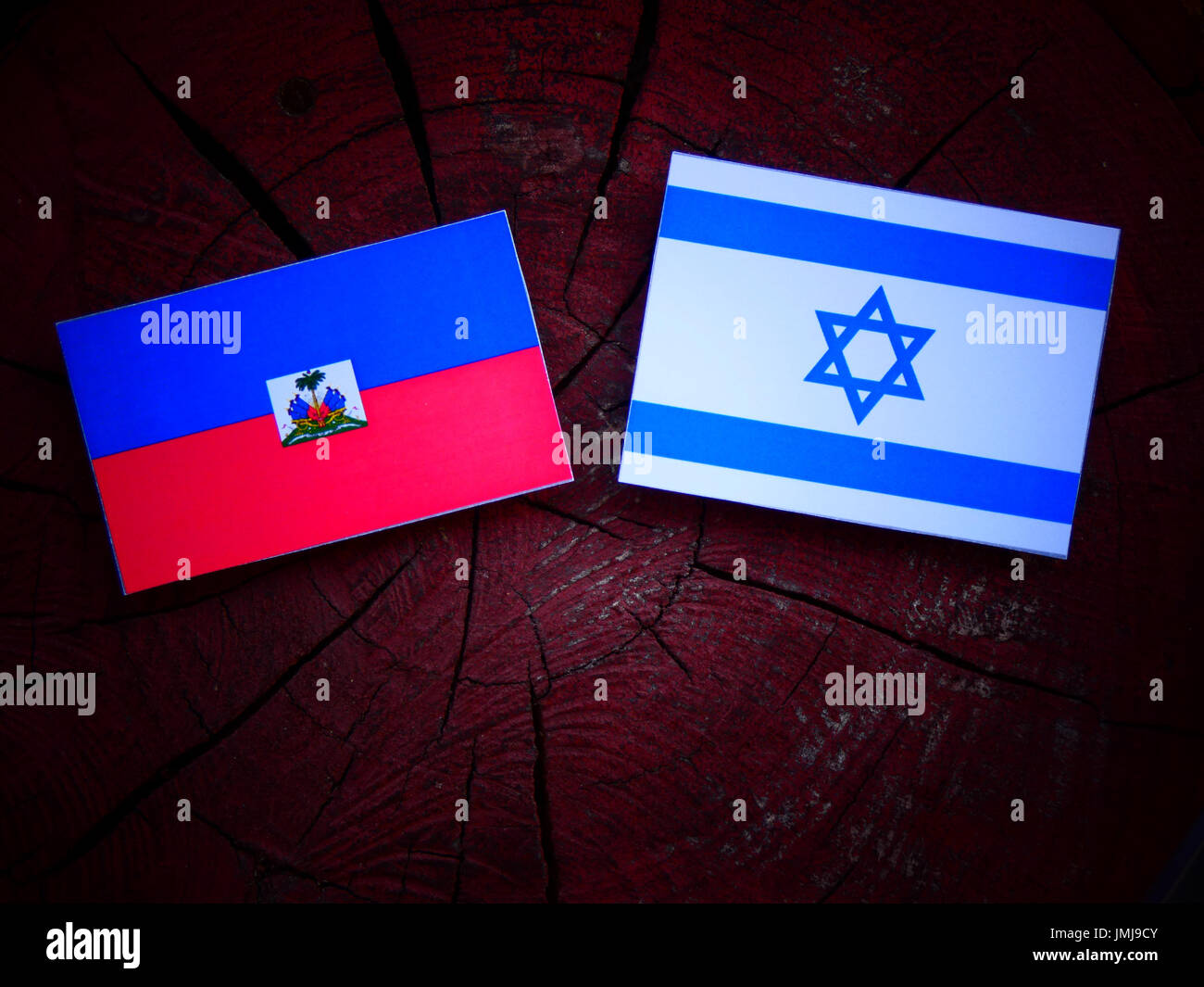 Haitian flag with Israeli flag on a tree stump isolated Stock Photo - Alamy
