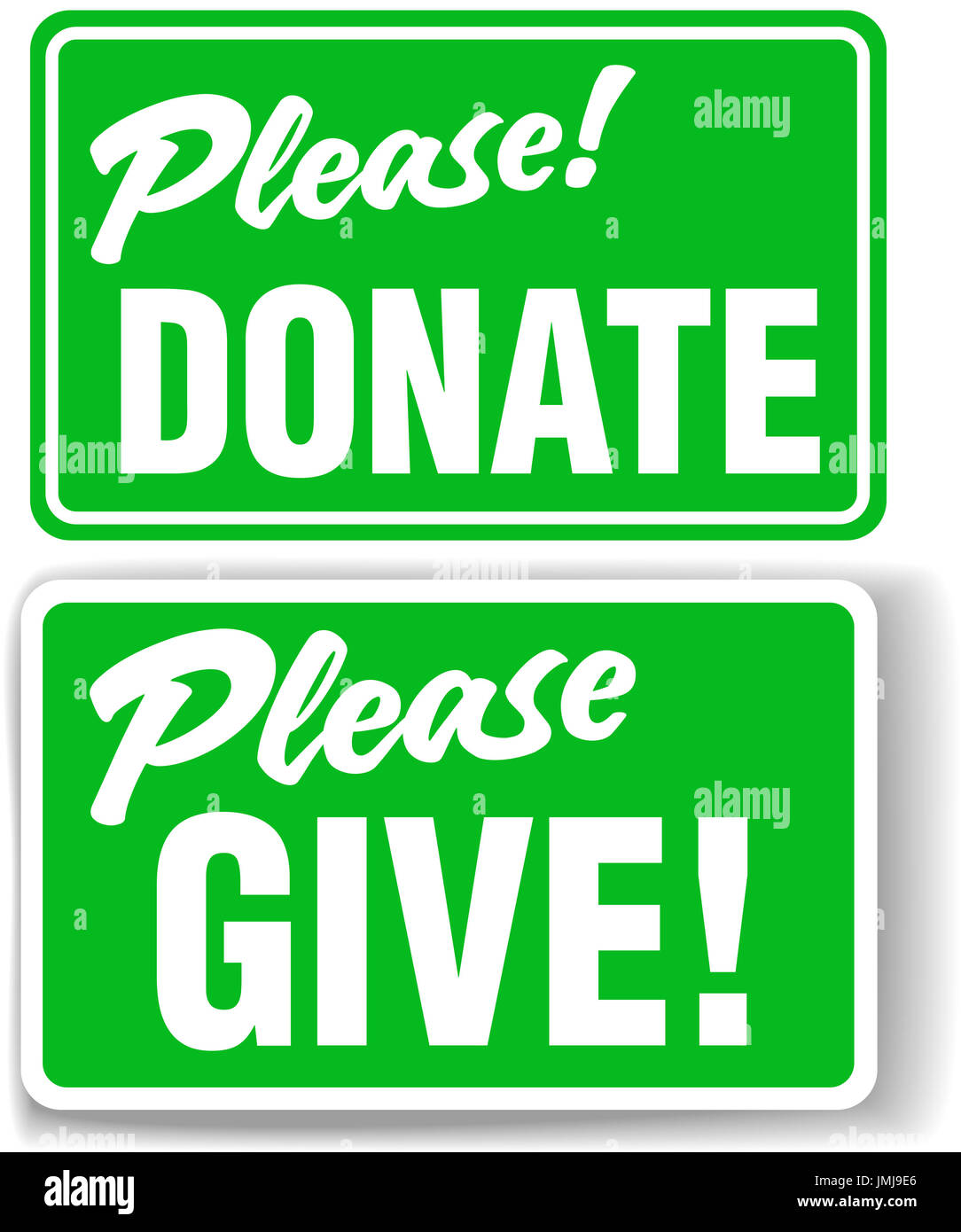 Please Donate and Give Green Store-front-style Sign Set Stock Photo - Alamy