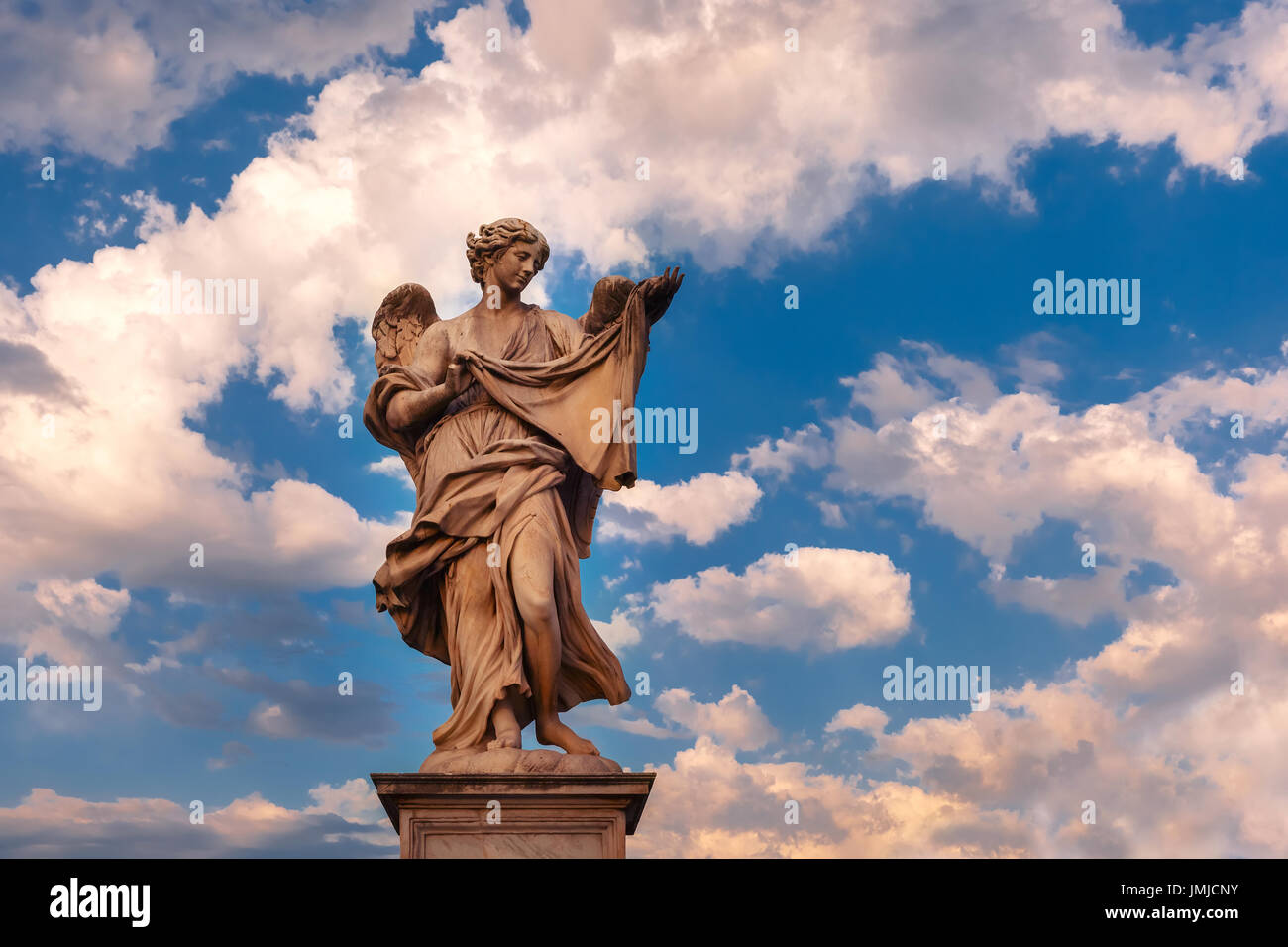 Marble statue of Angel with the Sudarium at sunset, one of the ten ...