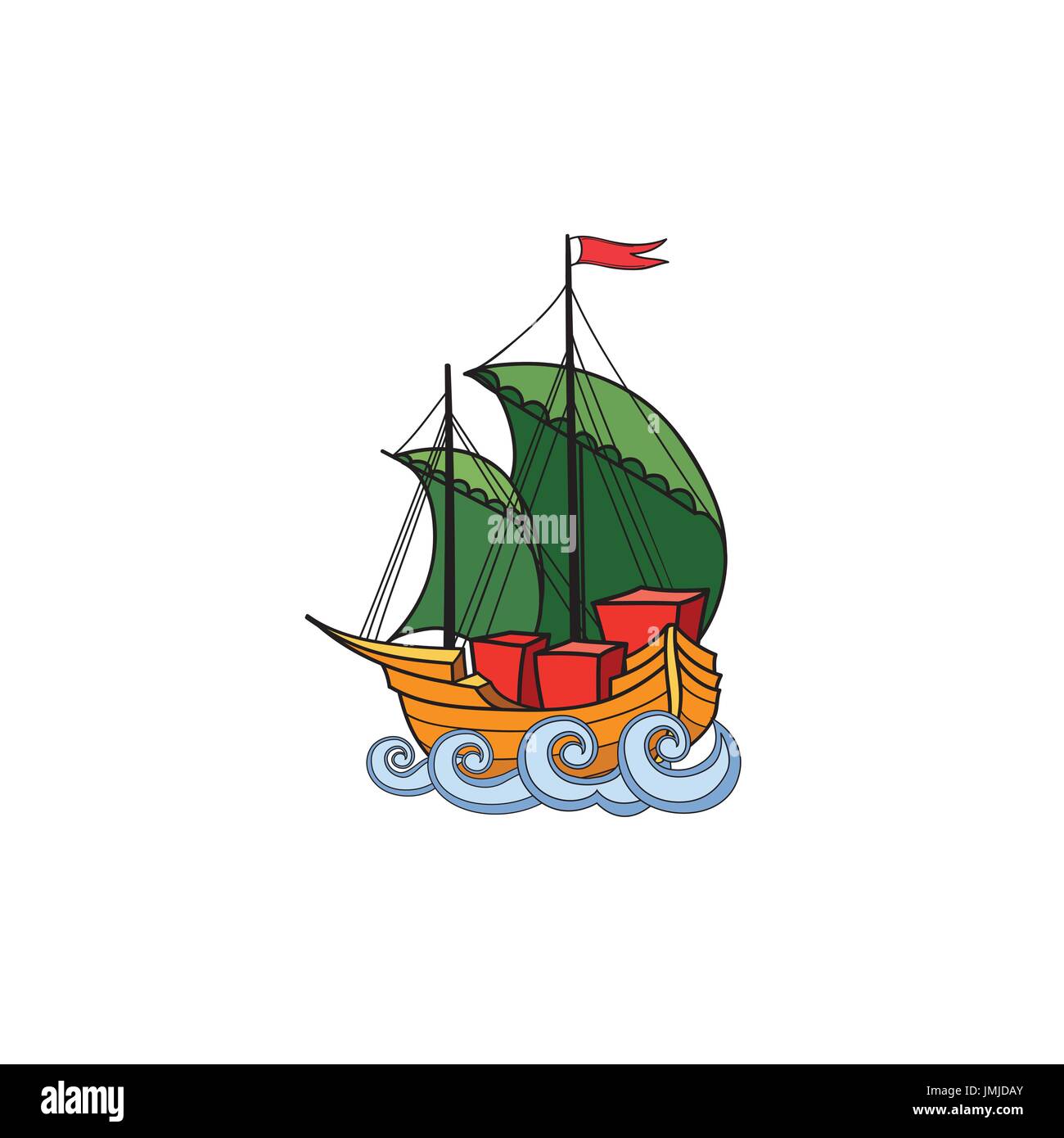 Sailing ship retro illustration. Ship transport cartoon. Marine sign ...