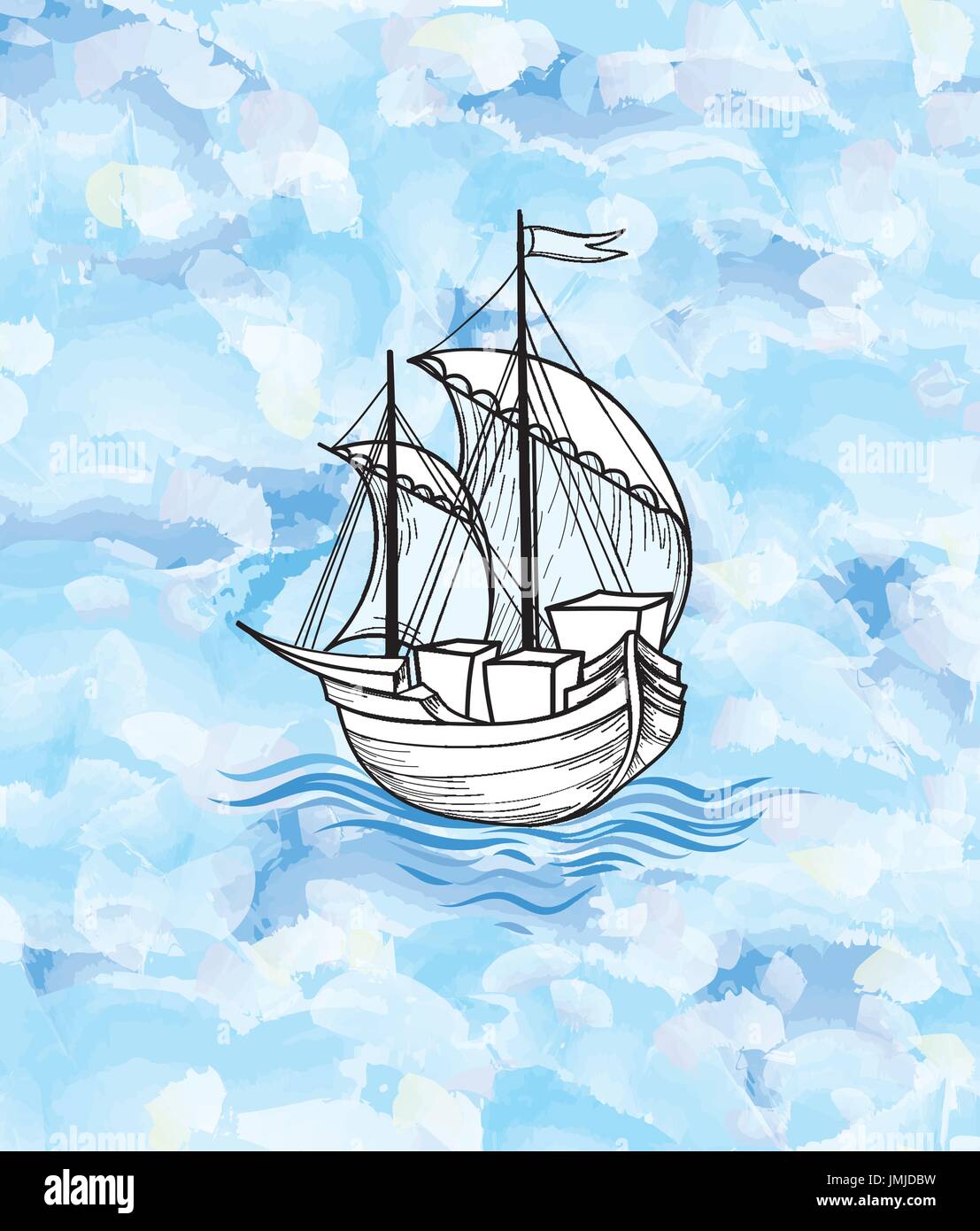 Sailing ship over ocean waves background. Ship transport. Marine travel ...