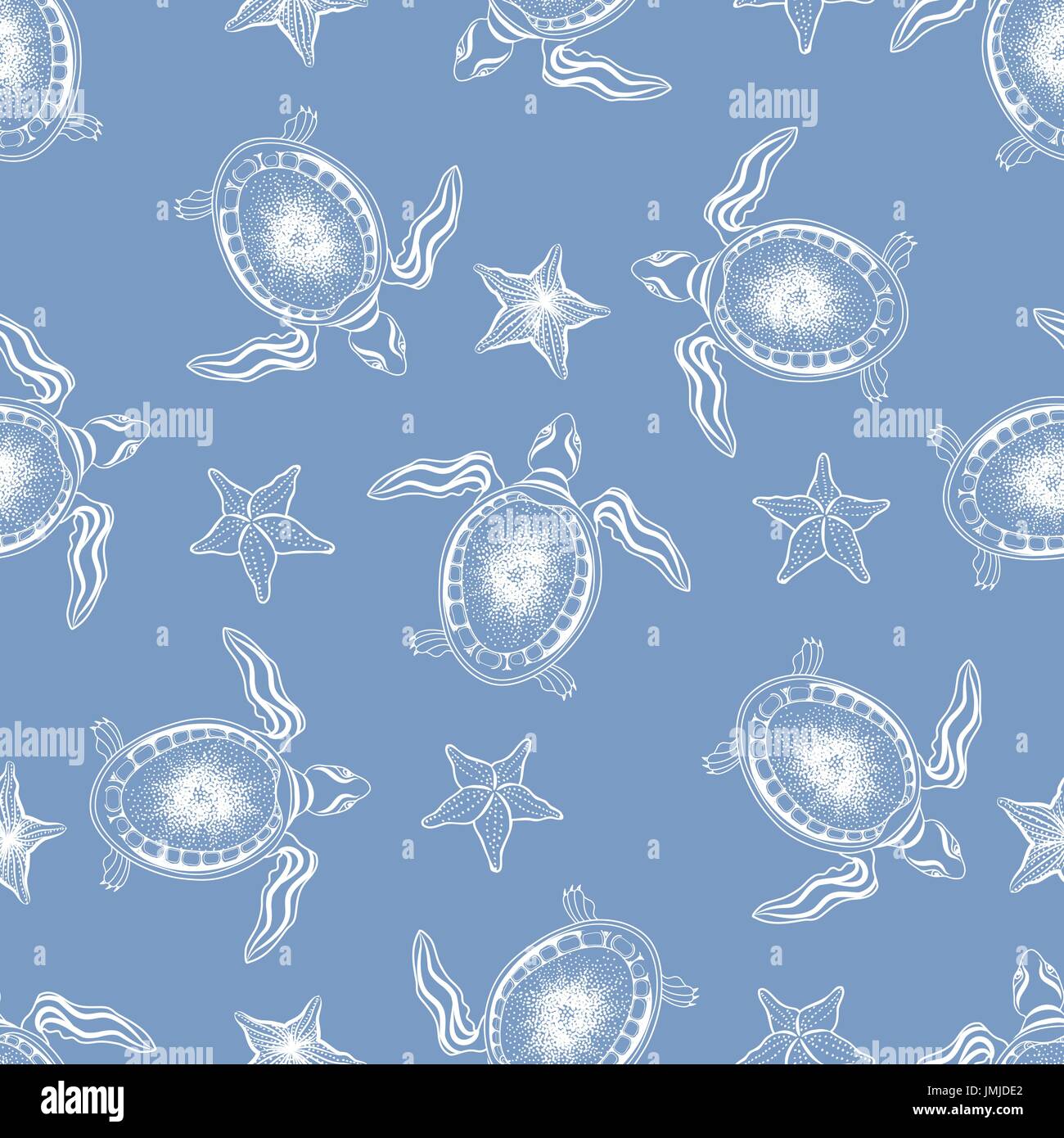 Turtle and starfish seamless pattern. Marine underwater background ...