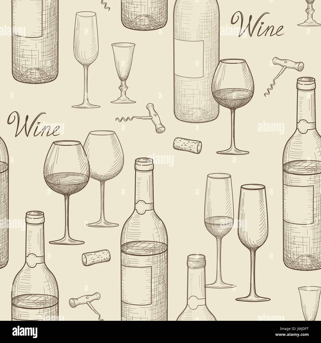 Drink wine seamless doodle pattern. Wine card bar background Stock ...