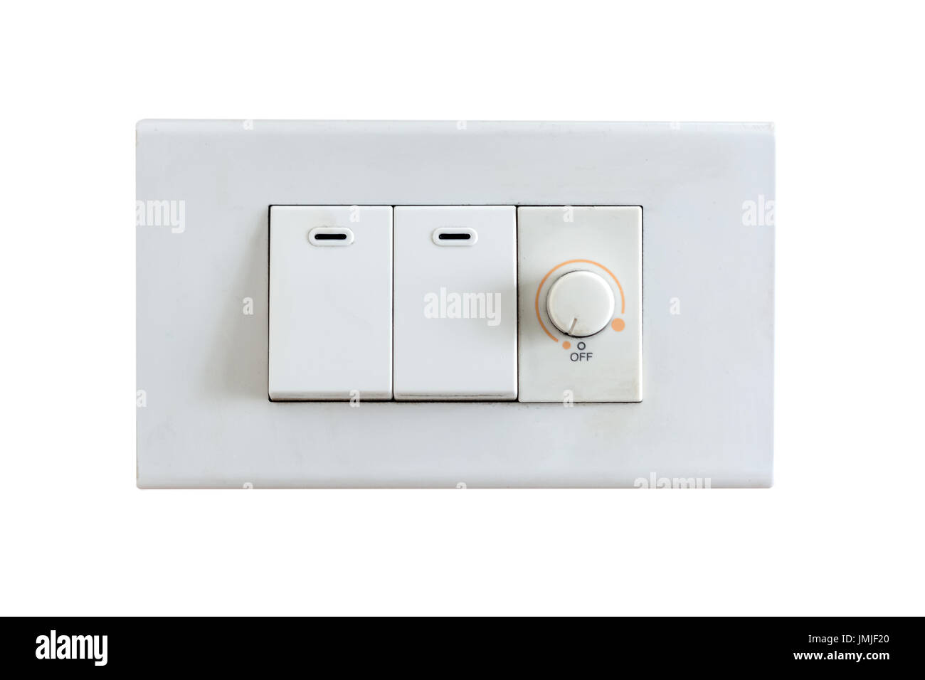 Light switch on wall. Isolated on white background with copy space ...
