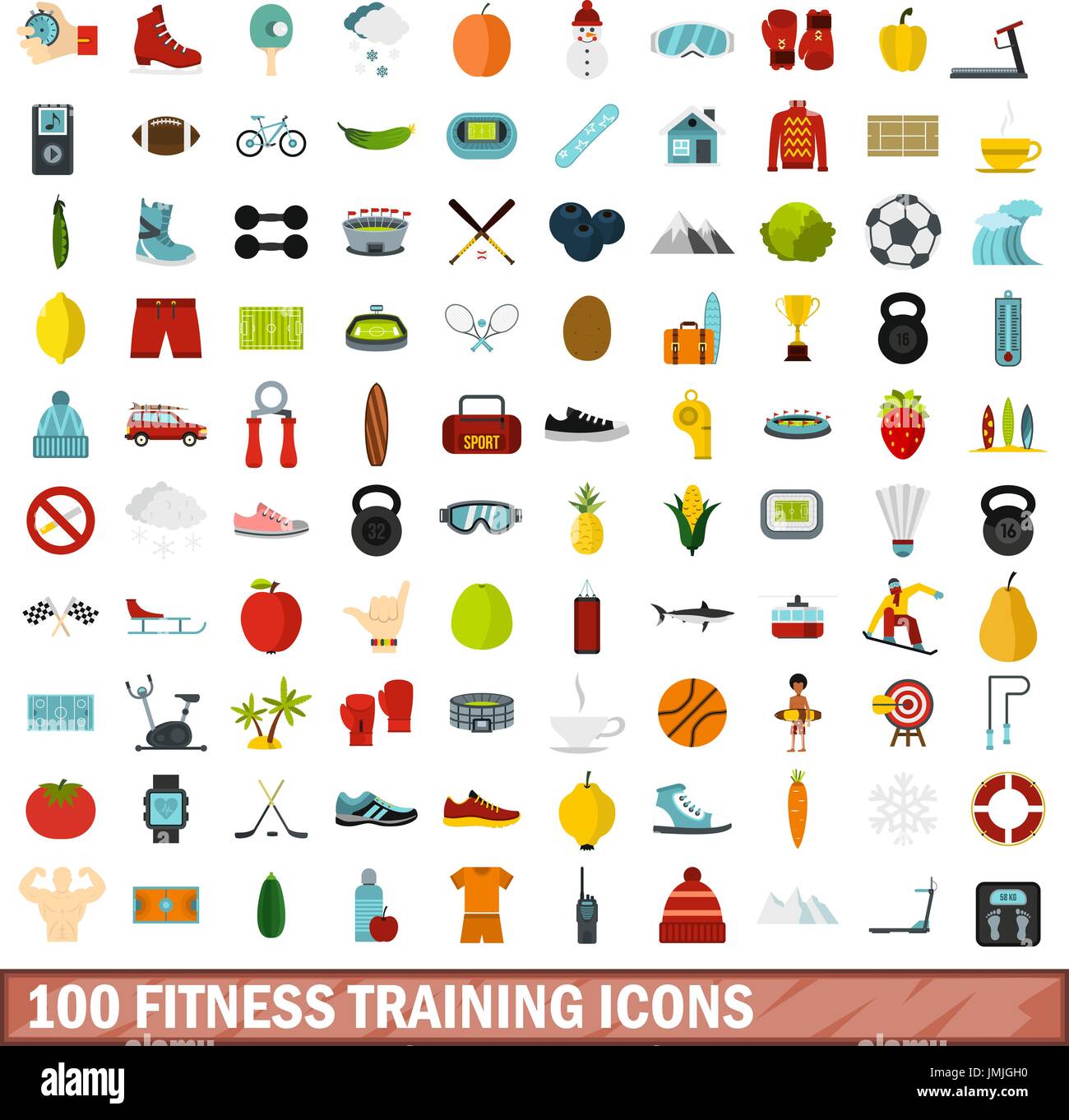 100 fitness training icons set, flat style Stock Vector Image & Art - Alamy