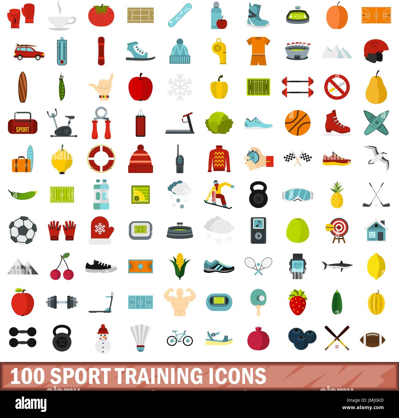 100 sport training icons set, flat style Stock Vector Image & Art - Alamy