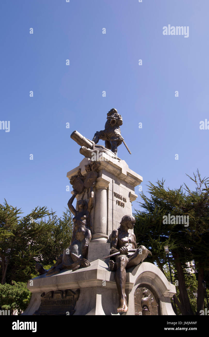 Chile, Patagonia, Punta Arenas, Main Square, Magellan statue Stock ...