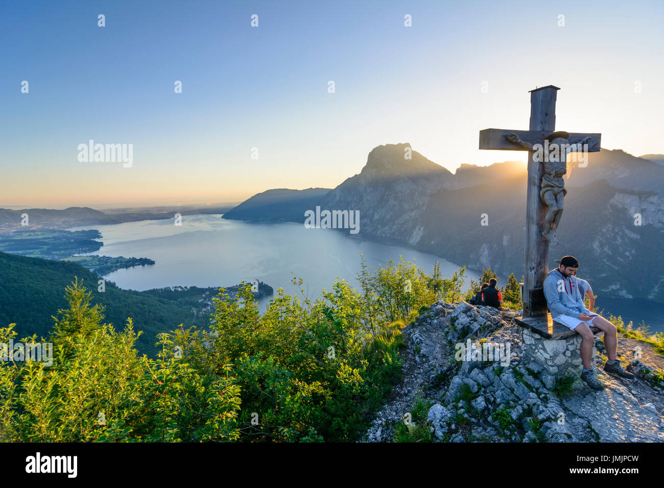 lake Traunsee, mountain Traunstein from mountain Kleiner Sonnstein ...