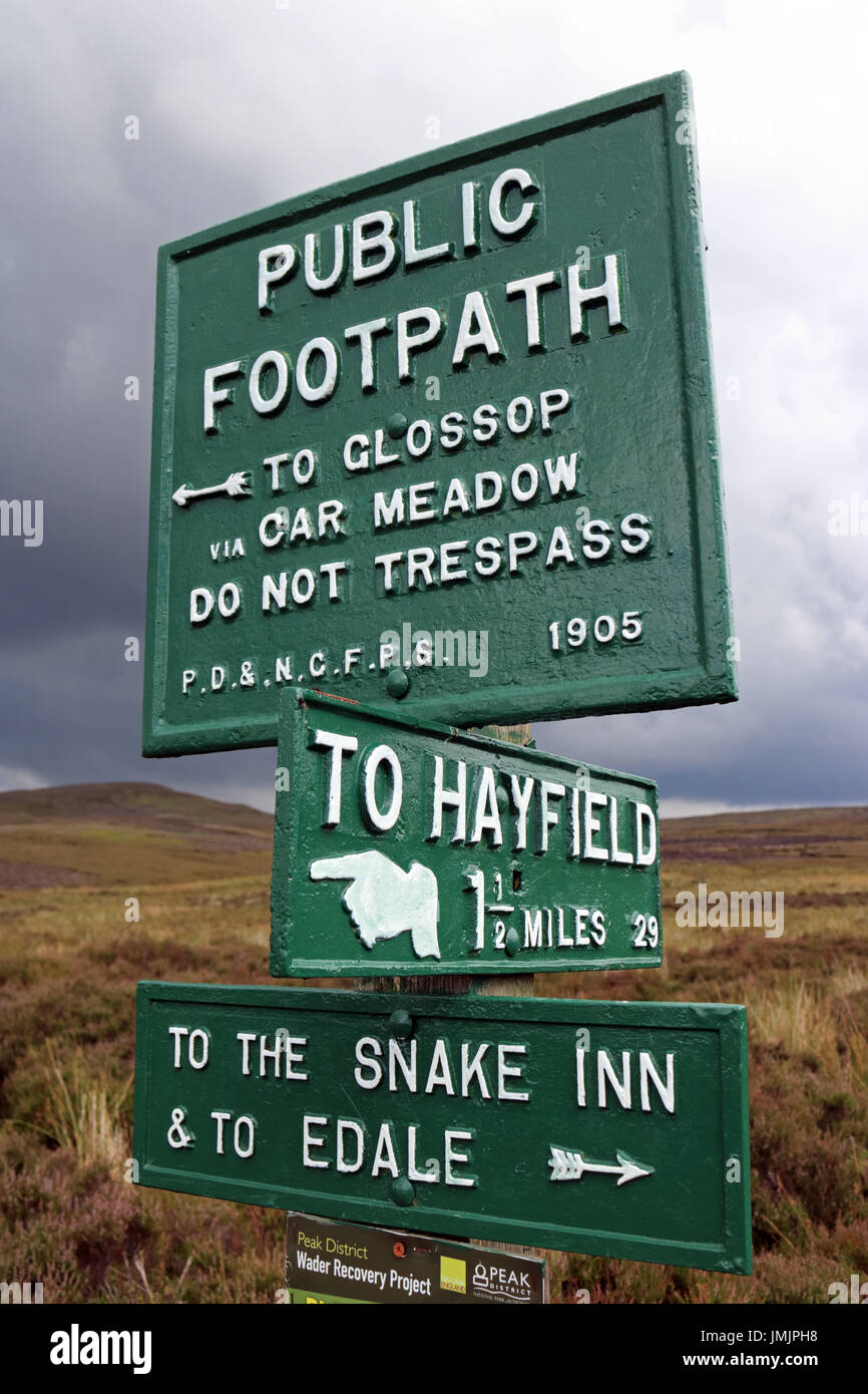 Public footpath route of the mass trespass right to roam near Hayfield ...