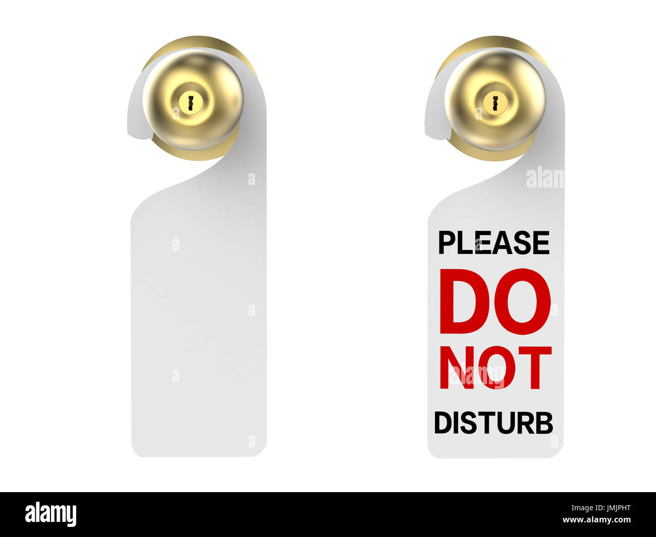 signs hanging on door handle isolated on white Stock Photo - Alamy