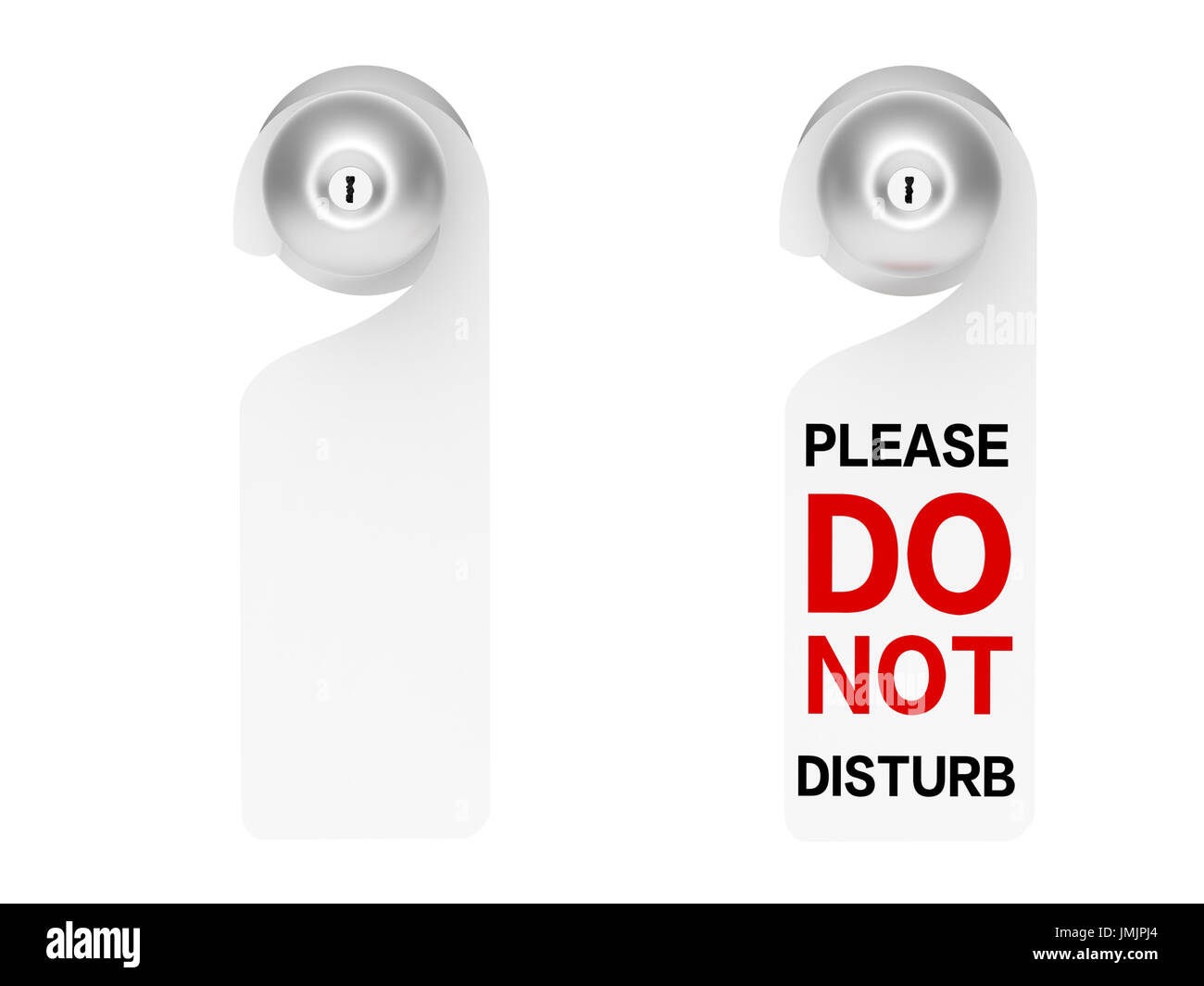 signs hanging on door handle isolated on white Stock Photo - Alamy