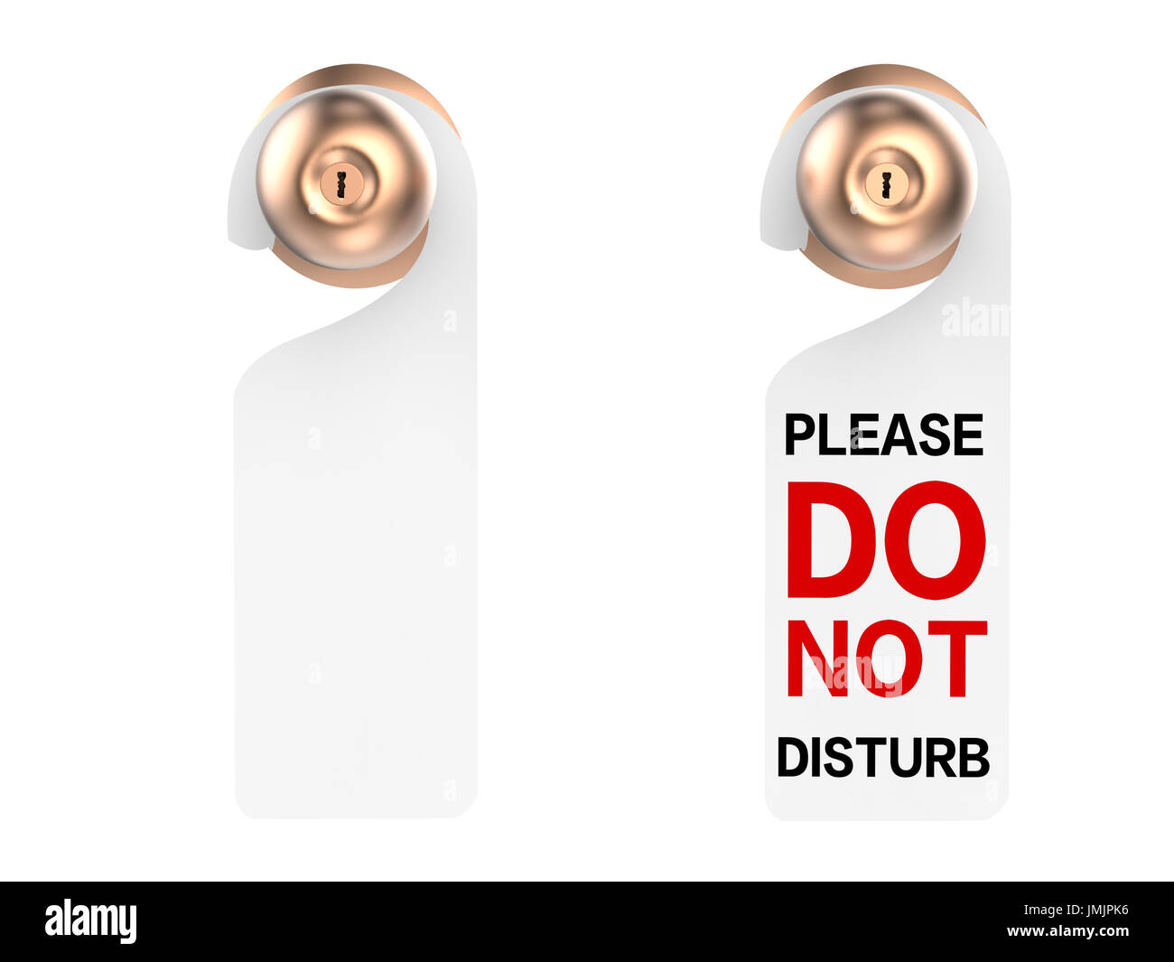 signs hanging on door handle isolated on white Stock Photo - Alamy