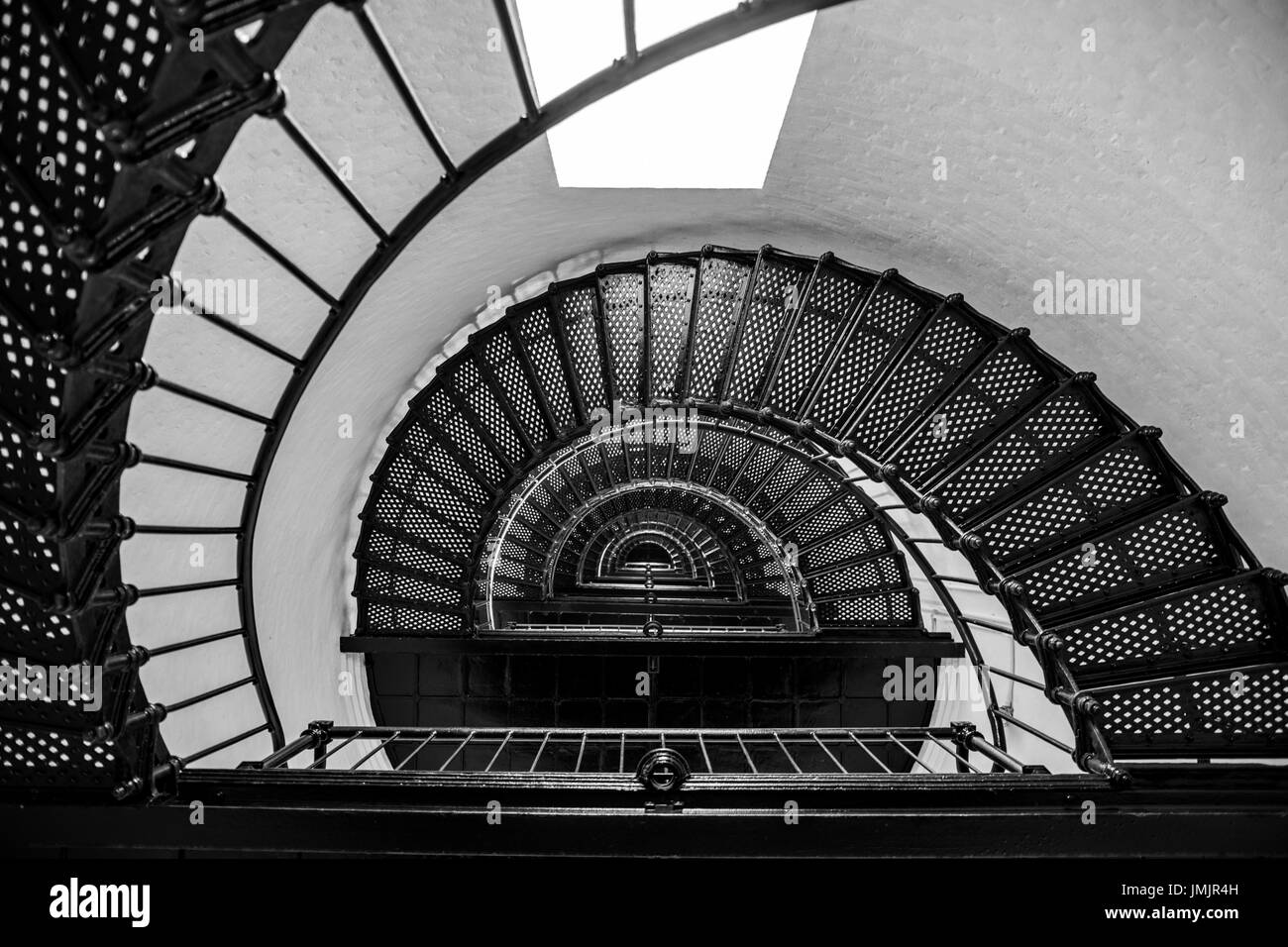 Spiral staircase in a lighthouse on the outer banks of North Carolina ...
