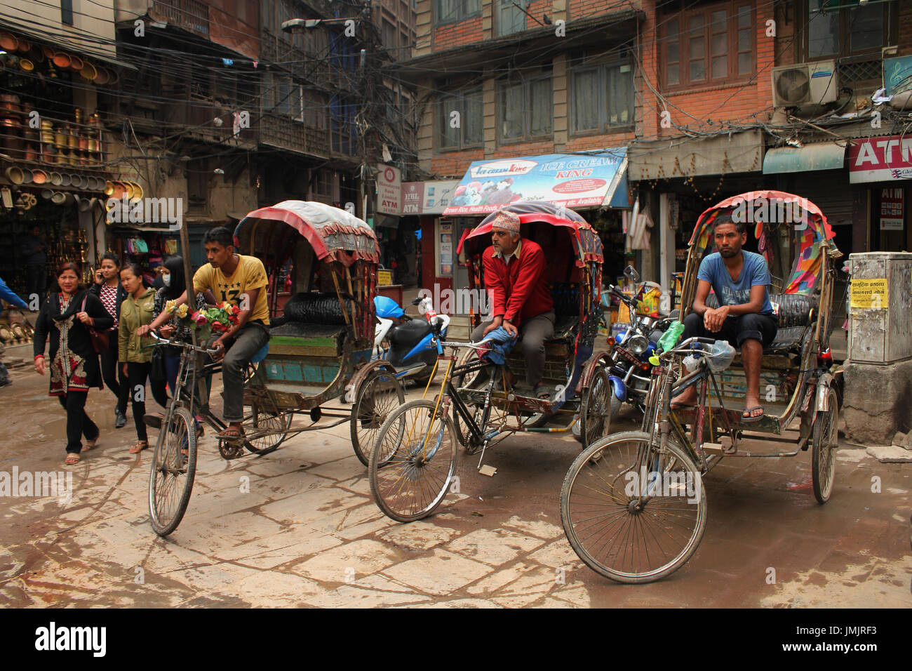 three indian bicycle rickshaw Stock Photo - Alamy