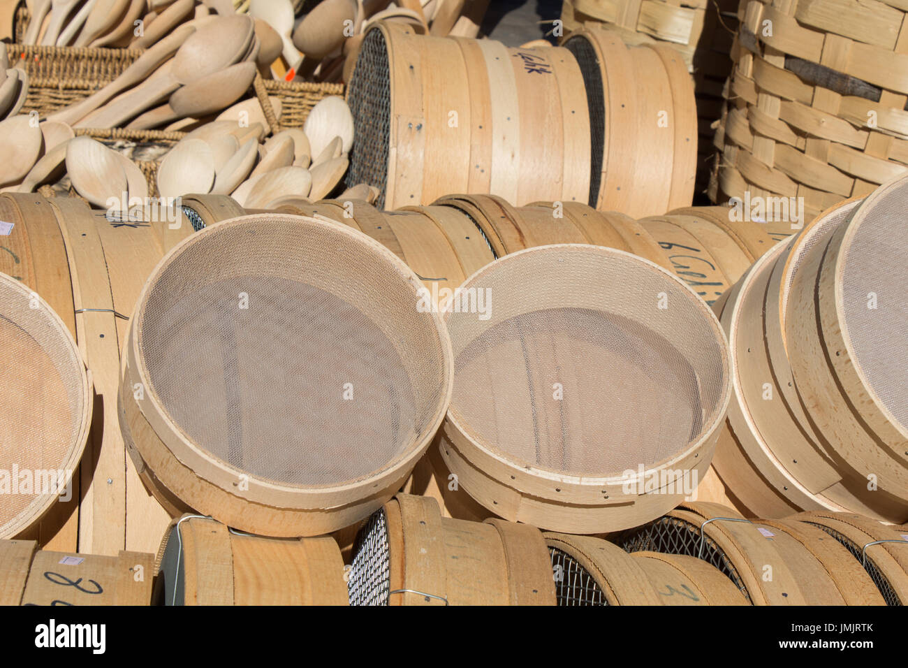 Traditional type sieve made of wood Stock Photo - Alamy