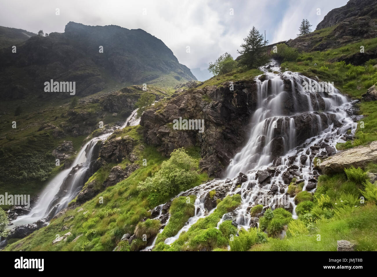 The first waterfalls of the great river Po' under the Monviso, Crissolo ...